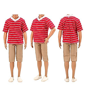 BARWA Lot 3 Sets Fashion Outfit Clothes 3 Tops with 3 Trousers for 12 inch Boy Friend Doll