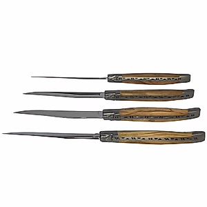 Laguiole en Aubrac Luxury Fully Forged Full Tang Stainless Steel Steak Knives 4-Piece Set with Olivewood Handle, Stainless Steel Matte Bolsters