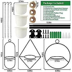 Hanging Planters for Indoor Plants Holder - Window Plant Hanger Indoor with 3 Ceramic Pots Wall Ceiling Home Office Outdoor Herb Garden Decor