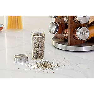 Orii 20 Jar Dark Acacia Wood Spice Rack with Spices Included - Rotating Tower Organizer for Kitchen Spices and Seasonings, Free Spice Refills for 5 Years (Dark Stained Acacia Wood)