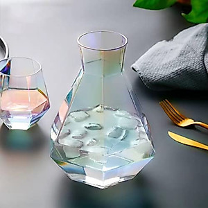 Wine Decanter Set with Glasses,Iridescent Diamond Wine Decanter with 6 Piece Stemless Wine Glasses,Geometric Carafe Decanter with Cork Ball Stopper for Wine Lover,Parties,Whiskey,Scotch, Bourbon