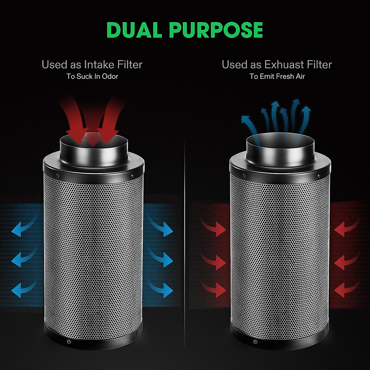 VIVOSUN 4 Inch Air Carbon Filter Smelliness Control with Australia Virgin Charcoal for Inline Fan, Grow Tent Smelliness Scrubber, Pre-Filter Included, Reversible Flange 4" x 12", Black