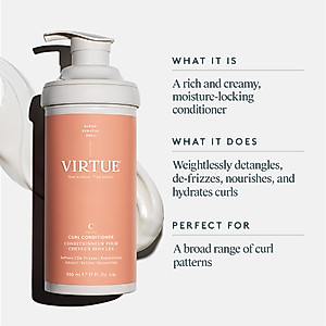 VIRTUE Curl Conditioner with Jojoba Oil, Sulfate Free, Hydrates, Nourishes & Repairs Curly Hair with Frizz Control, Color Safe