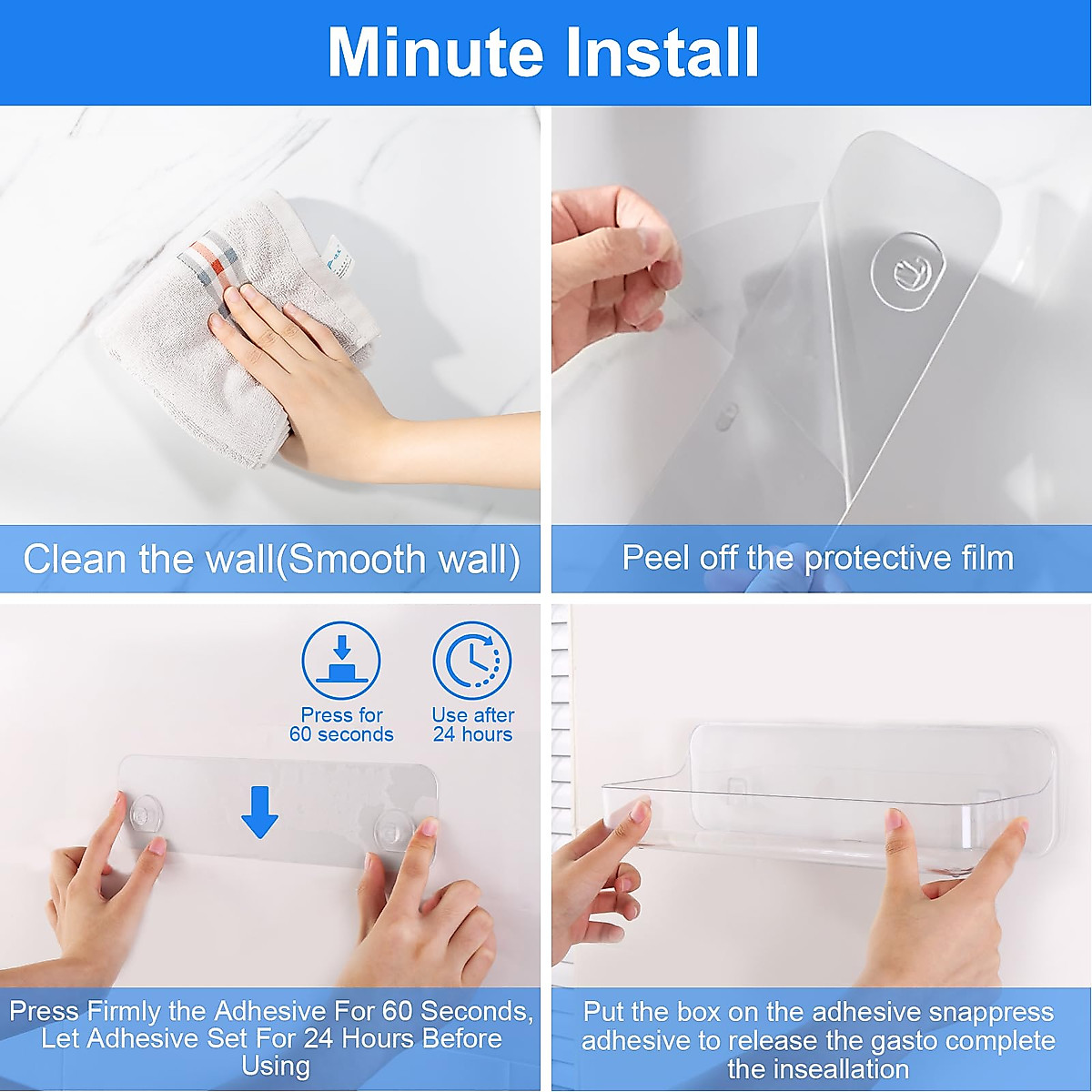 Diesisa 2pc Acrylic Wall Mount Organizer, Adhesive Shelf, Bathroom Shelves for Wall, Self Adhesive Organizer, No Drilling Hang Walls,with Self Adhesive Tape, for Bathroom, Kitchen, Living Room