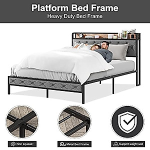 CBBPET King Bed Frame and Headboard, Bed Frame with Charging Station, King Platform Bed Frame No Box Spring Needed - Easy to Assemble