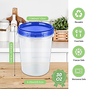 24 Pcs 32 oz Freezer Containers for Food with Twist Top Lids Reusable Plastic Soup Food Containers with Screw on Lids Leakproof Round Containers for Juice Condiments Fruit Snacks Leftovers (Blue)