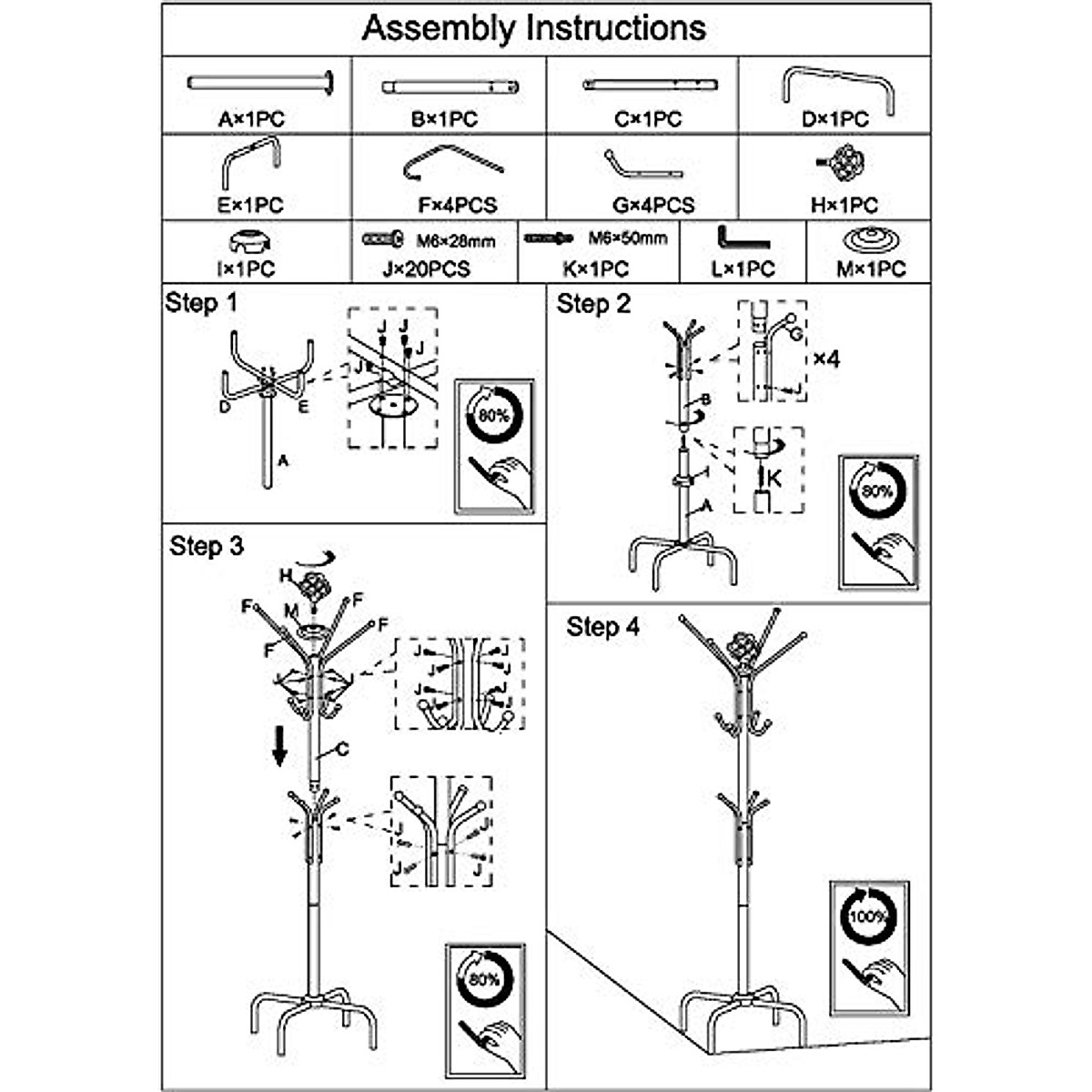 Frenchi Home Furnishing CR002 Coat Rack, 12 Hook, Black