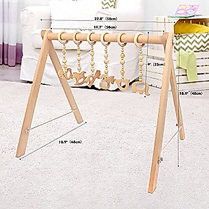 NUNGT Wooden Baby Gym with 6 Hanging Wooden Baby Toys Foldable Wooden Baby Play Gym Activity Gym Baby Play Hanging bar Frame Activity Gym