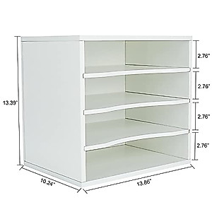 PAG Office Supplies Desk Organizer Wood File Mail Sorter with 3 Adjustable Drawer Boards,White
