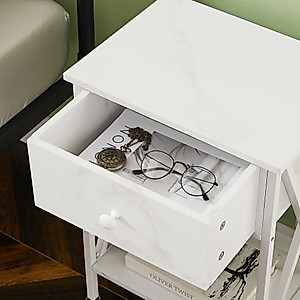 VECELO End Tables, Modern Nightstand with Drawer & Shelf, Night Stand for Bedroom Living Room,Industrial Metal Frame