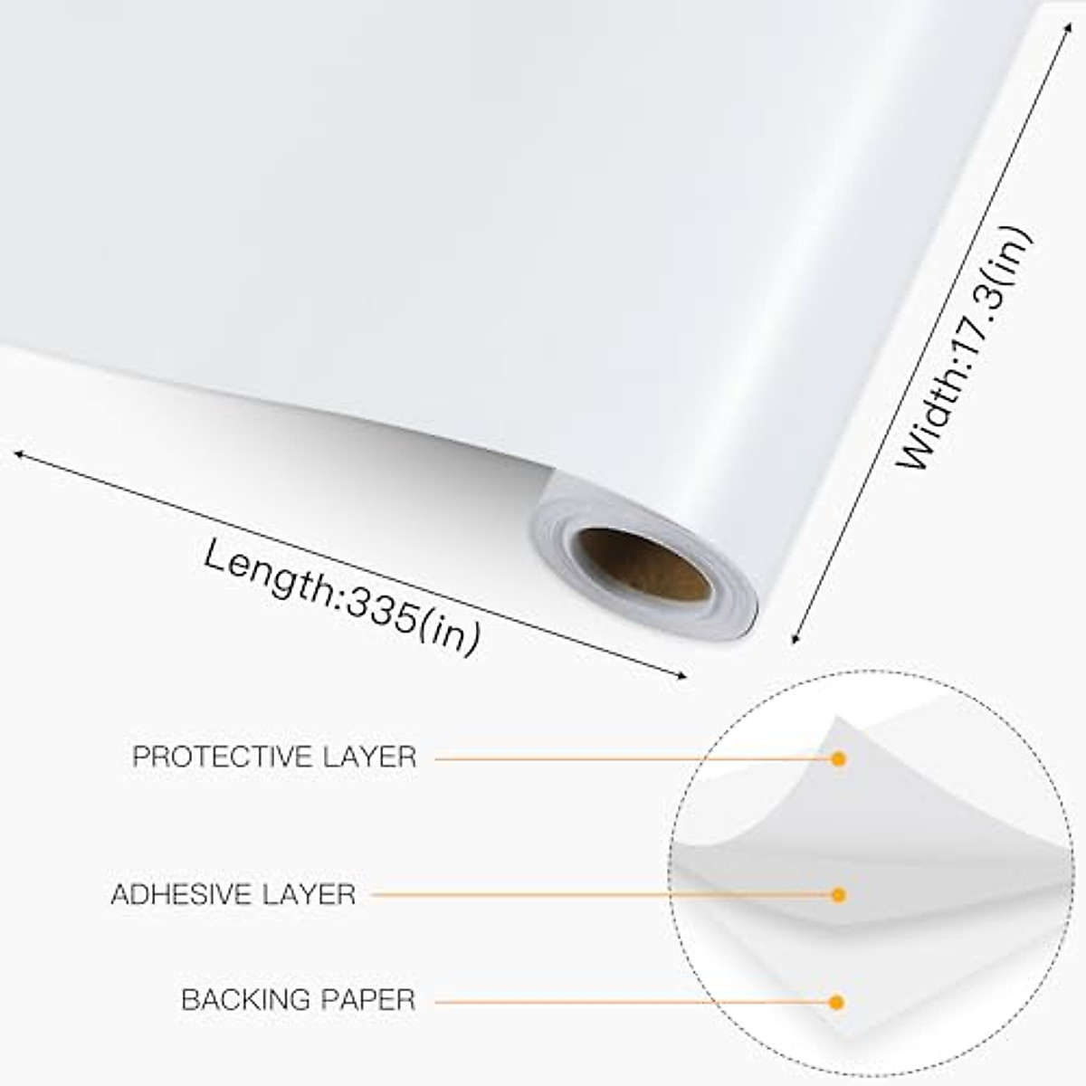 Fixwal 17.3" x 335" Contact Paper Peel and Stick, Wallpaper Paper for Cabinets, PVC Self Adhesive and Removable Wallpaper for Desk Drawer Shelf Liner Wall Kitchen Furniture, White