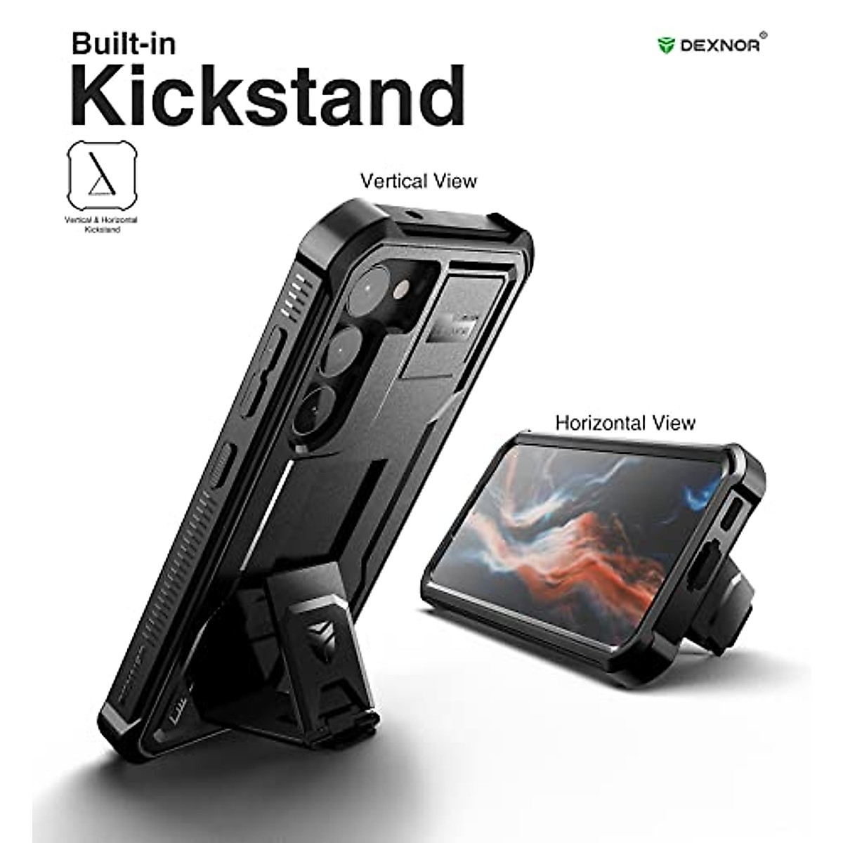 Dexnor Full Body Case for Samsung Galaxy S23 Plus 5G/6.6 inches,[Extra Front Frame] Heavy Duty Military Grade Protection Built-in Screen Protector and Kickstand for Samsung S23 Plus 5G,Black