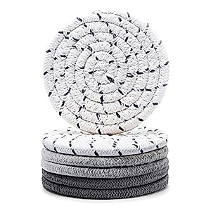Absorbent Drink Coasters, Handmade Braided Drink Coasters, Super Absorbent Heat-Resistant Coasters for Drinks Great Housewarming Gift, Coasters for Coffee Table (Dark Grey, Light Grey, Beige/Grey, 6)