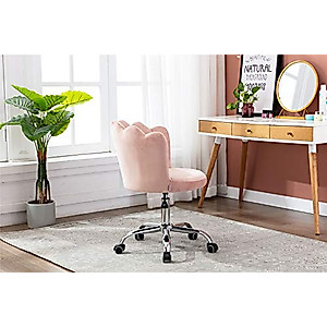 Yoluckea Modern Velvet Swivel Office Chair, Pink, Adjustable Height, Ergonomic Design