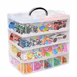4-Tier Stackable Storage Container Box with 40 Adjustable Compartments, YOCOMEY Plastic Organizer Box Transparent Storage Case for Kids Toys, Art Crafts, Jewelry, Supplies, Fuse Beads, Washi Tapes