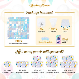 Shimmer Wall Backdrop Iridescent Panels Sequin Wall Panels Glitter 24 Panels Square Shimmer Backdrop Decorations for Birthday Anniversary Engagement Wall