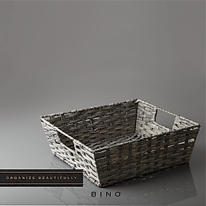 BINO 2 Pack Woven Resin Basket Organizer - Shelf Organizer with Built-in Carry Handles, Large - Light Grey