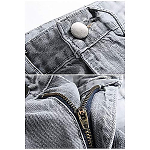 LZLER Mens Ripped Jeans,Distressed Destroyed Slim Fit Straight Leg Denim Pant with Holes(Light Grey 870,36)