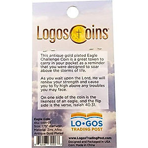 Christian Eagle Challenge Coin, Antique Gold-Color Plated, American Bald Eagle & Isaiah 40:31