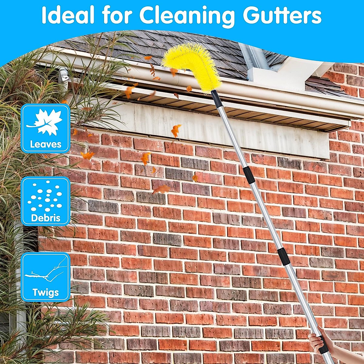 Air Jade Gutter Cleaning Brush, Extendable Roofing Gutter Cleaning Tools from The Ground, 5.5 Ft Long Gutter Cleaning Tool Easy Cleaning Leaves and Debris