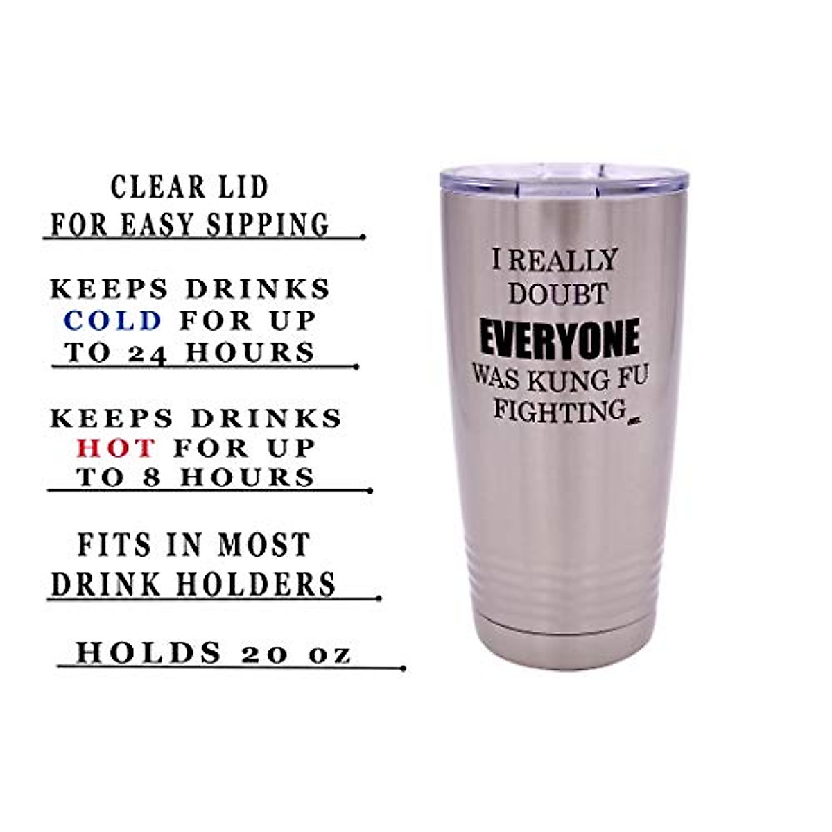 Rogue River Tactical Funny I really Doubt Everyone Was Kung Fu Fighting Large 20 Ounce Travel Tumbler Mug Cup w/Lid Sarcastic Work Gift