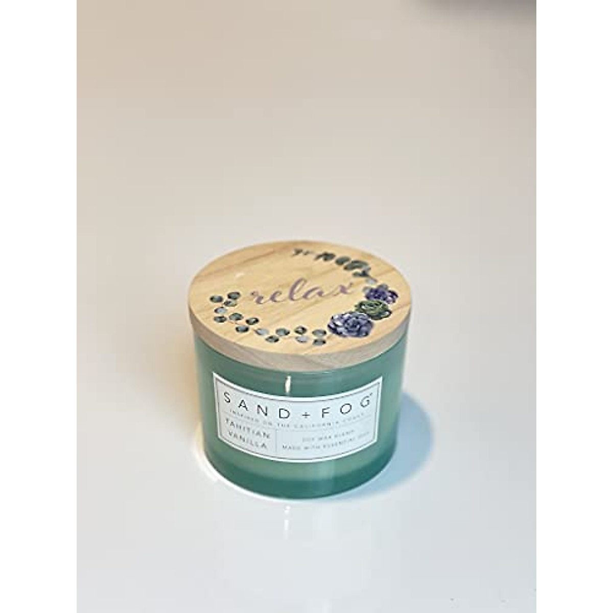 Sand & Fog Tahitian Vanilla Candle in Glass Jar with Wooden lid (12 oz, Green)