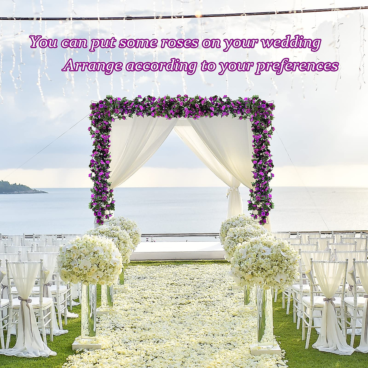 ALINREDBX 5pcs Artificial Flowers Fake Rose Vine Flowers Plants Hanging Rose Ivy for Home Hotel Wedding Party Garden Décor (Dark Purple)