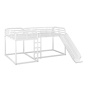 DHPM L Shaped Bunk Bed for 4, Bunk Bed with Slide, Heavy-Duty Metal Floor Bunk Bed Frame Full and Twin Size for Kids Teens Girls Boys