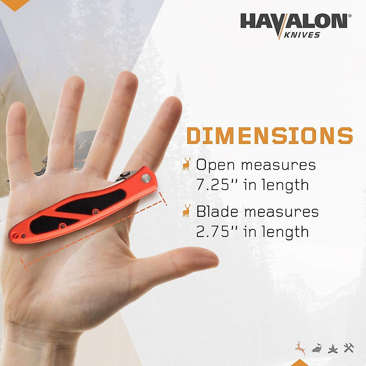 Havalon Piranta-Edge - Outdoor Knife + 12 Replacement Blades, Sharp Skinning Knives for Hunting, Fishing, Deer & Survival, Orange