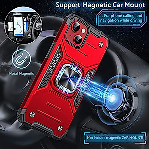 Anqrp Designed for iPhone 13 Case, Military Grade Protective Phone Case Cover with Enhanced Metal Ring Kickstand [Support Magnet Mount] Compatible with iPhone 13 6.1, Red