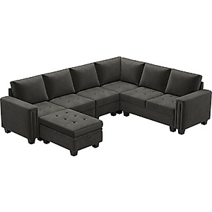 Belffin Velvet Modular Sectional Sofa with Storage Ottoman 6 Seater L Shaped Sectional Modular Sofa Couch with Reversible Chaise Convertible Corner Sectional Couch Grey
