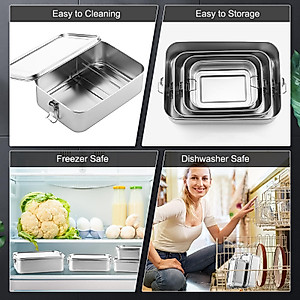 Umigy 4 Pcs Stainless Steel Bento Box Metal Lunch Box Food Storage Containers Metal Lunch Container, Lockable Clips to Leak Proof, Reusable Dishwasher Safe Lunch Snack Boxes for Work, Picnic (4 Sizes)