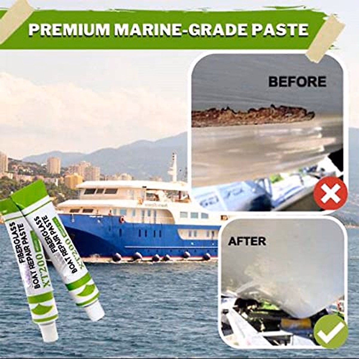 Gogolonge Fiberglass Boat Repair Paste - 3pcs InstaFix Fiberglass Boat Repair Paste with Scraper Kit, XT200 Quick Dry Little Putty, Car Scratch Remover Touch Up Paste Fix Tools (White)