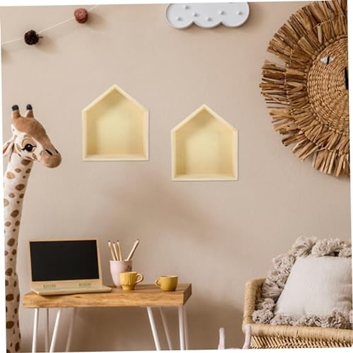 TOPPERFUN Storage Holder Display Shelf Boho Decor Wall Shelf Tiny House Home Decor Display Shelves Home Shelves Kitchen Shelves Floating Bookshelf Wall Mounted Storage Shelf Wall Holder Wood