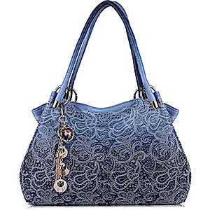 Tinksky Classic Fashion Tote Handbag Leather Shoulder Bag Perfect Large Tote Ls1195 (Grey) (Blue)