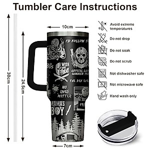 GEPOSTORE Movie Lover Gifts, Horror Friends 40 oz Laser Tumbler Handle and Straw, Horror Characters Tumblers Cup, Halloween Mug, Birthday Gifts for Movies Fans