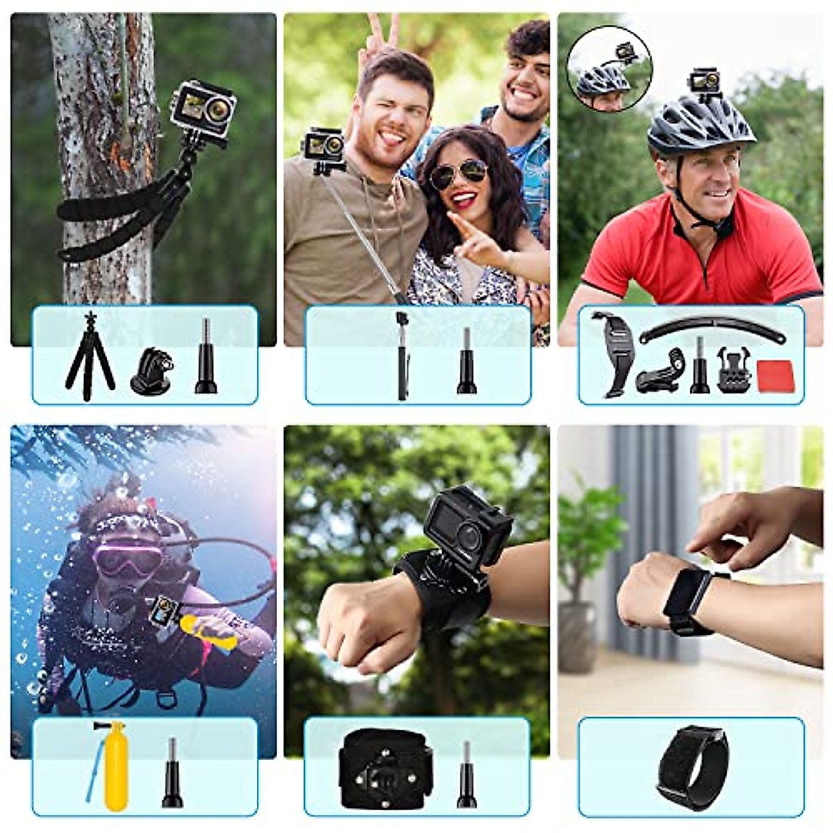 GAMSOD Action Camera Accessories Kit Compatible with Go Pro 11 10 9 8 7 6 5 4 Gopro Max Yi DJI Insta360 AKASO Campark XTU Camworld Sport Cameras (50 in 1)