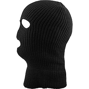 KBH-16 BLK Three Hole Mask Winter Knit Ski Hat Ribbed Beanie Balaclava