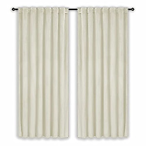 ZHAOFENG Ivory Pom Pom Velvet Curtains with Rod Pocket and Back Tab, Blackout Soft Luxury Thick Sunlight Dimming Heat Insulated Privacy Protect for Living Room, 2 Panels (Ivory, W52 x L95 Inch)