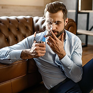 XIFEI Cigar Lighter 4 Jet Flame Torch Lighter with Cigar Holder, Windproof Rocker Arm Lighter Adjustable Flame, Refillable Butane Lighter Smoking Lighters Gift for Men (Bronze)