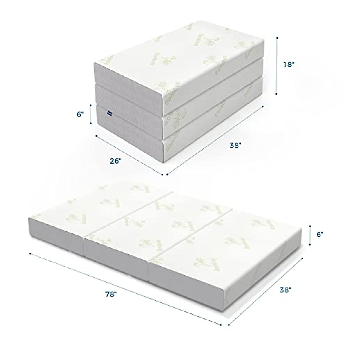Inofia Twin Folding Mattress, 6 Inch Trifold Memory Foam Mattress with Ultra Soft Bamboo Cover, Non-Slip Bottom & Breathable Mesh Sides, Foldable & Portable - Twin Size (78" x 38" x 6")