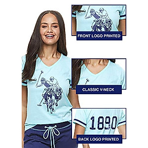 U.S. Polo Assn. Womens Pajama Set - Short Sleeve Shirt and Pajama Pants Sleepwear and Lounge Sets for Women (Mint W/Pockets, Large)