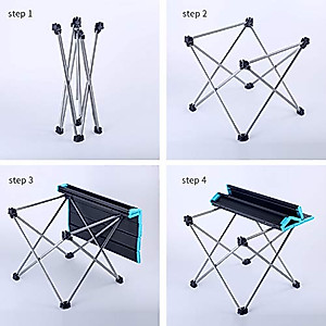 AOUTACC Portable Folding Camping Table, Lightweight Foldable Camp Table Collapsible Aluminum Hard-Topped Table Top with Carry Bag for Picnic Cooking Camping Beach Festival (Black)