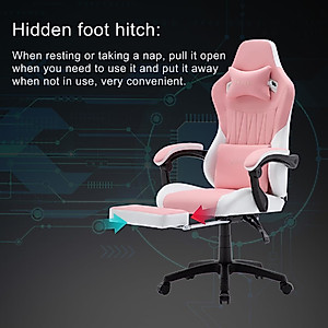OHAHO Gaming Chair, Office Chair High Back Computer Chair Leather Desk Chair Racing Executive Ergonomic Adjustable Swivel Task Chair with Headrest and Lumbar Support (Pink)