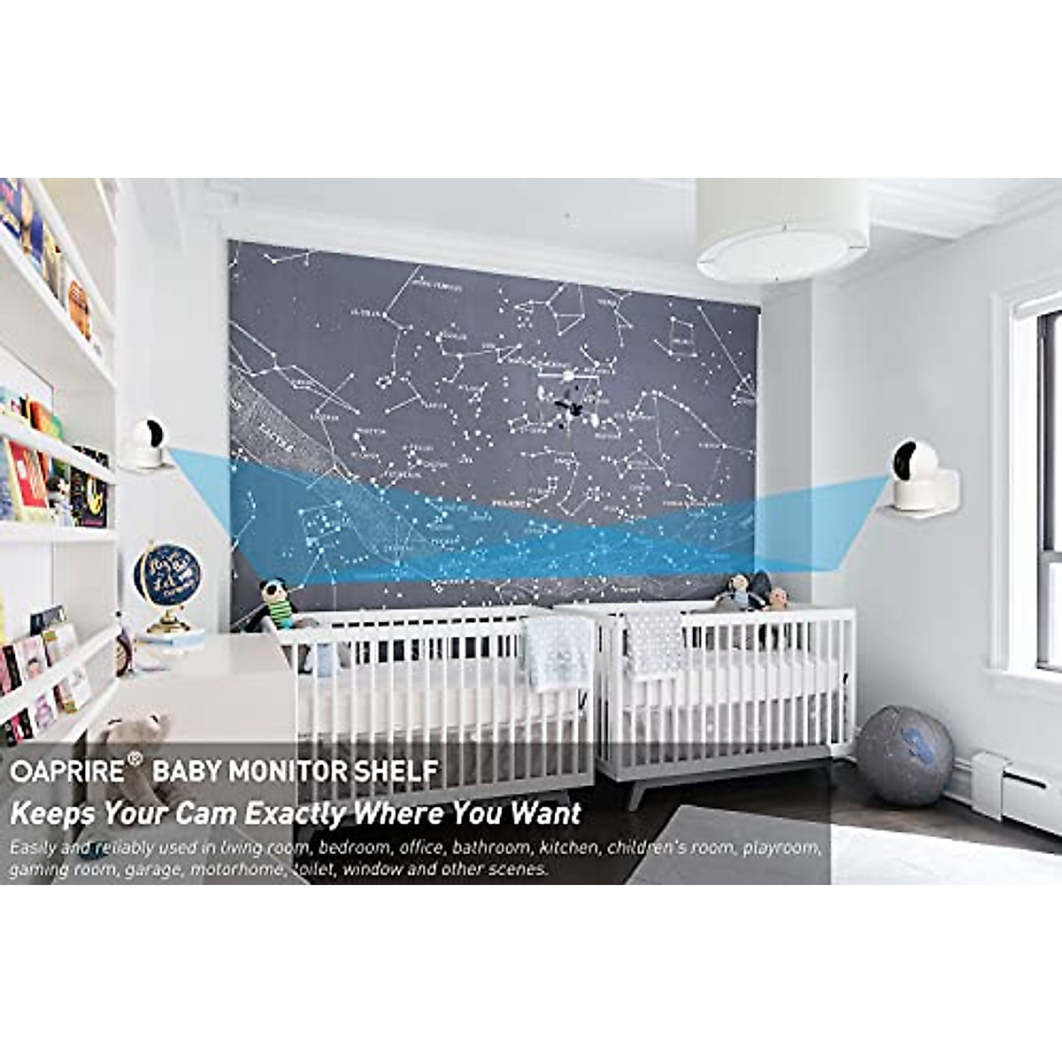 OAPRIRE White Floating Wall Shelves Set of 3 for Security Cameras, Baby Monitors, Speakers & More - Universal Acrylic Small Wall Shelf with Cable Clips, 10-Piece Strong Tapes, No Drill