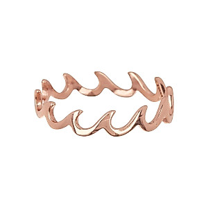 Pura Vida Rose Gold Wave Band Ring - .925 Sterling Silver, Rose Gold Plating Accessories - Size 6