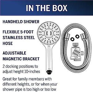 Waterpik Magnetic Dual Dock Adjustable Height Hand Held Shower Head With 5-Foot Metal Hose and PowerPulse Shower Massage, Chrome QMP-863ME