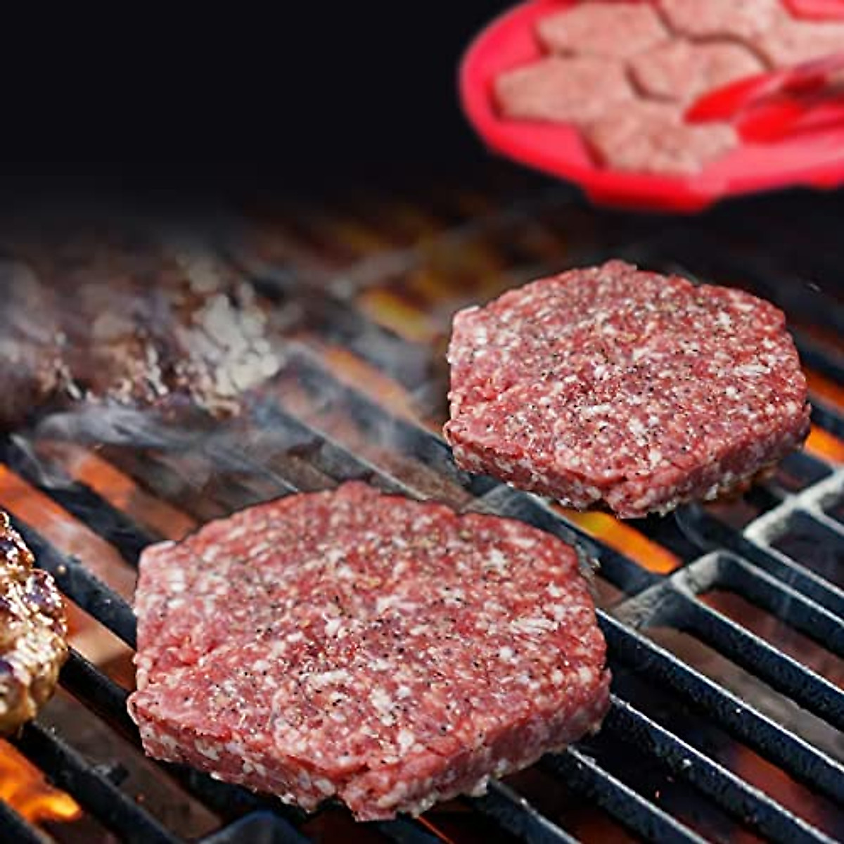 Mekek 7 in 1 Hamburger Silicone Mold, Non-Stick Food Grade Hexagonal Hamburger Patty Maker Press, Shape, & Freeze Container