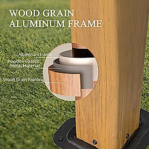 Domi 12' X 16' Hardtop Gazebo, Permanent Outdoor Gazebo with Polycarbonate Double Roof, Aluminum Gazebo Pavilion with Curtain and Net for Garden, Patio, Lawns, Deck, Backyard, Wood Looking