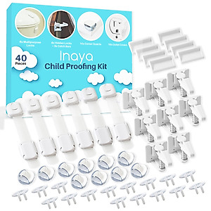 Inaya Complete Baby Proofing Kit - Child Safety Hidden Locks for Cabinets & Drawers, Adjustable Safety Latches, Corner Guards and Outlet Covers - Baby Proof Pack to Keep Your Child Safe at Home